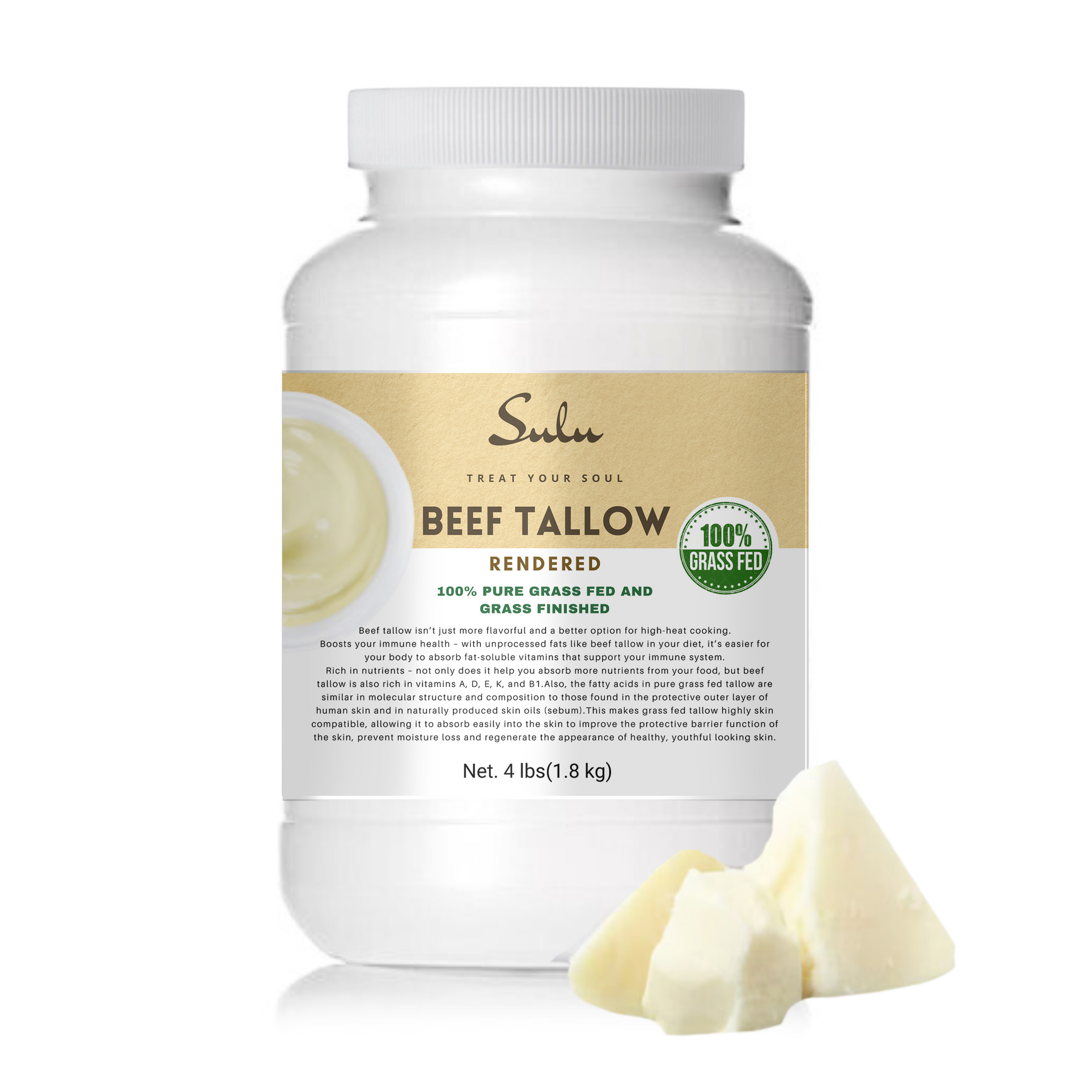 4 LBS Pure Grass Fed Grass Finished Fully Rendered Beef Tallow – SULU ...